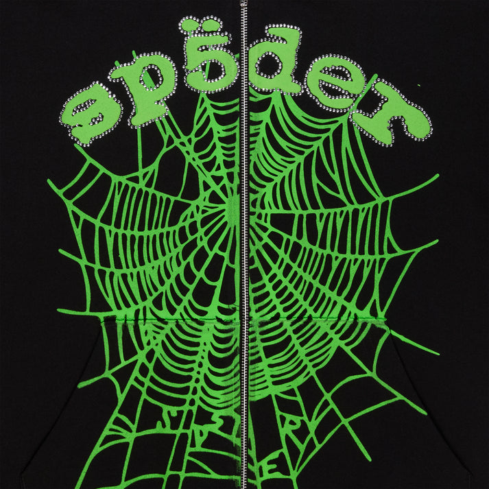 BLACK CA$H OG WEB V2 RHINESTONE HOODIE | SP5DER | KING SPIDER