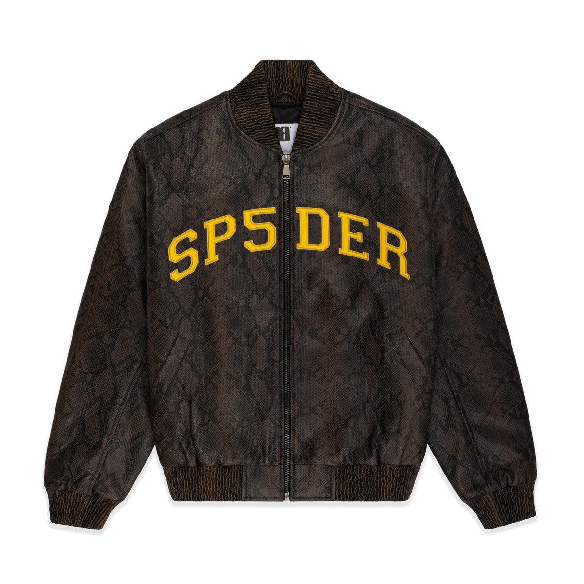 SNAKE LEATHER VARSITY BOMBER JACKET | SP5DER | KING SPIDER