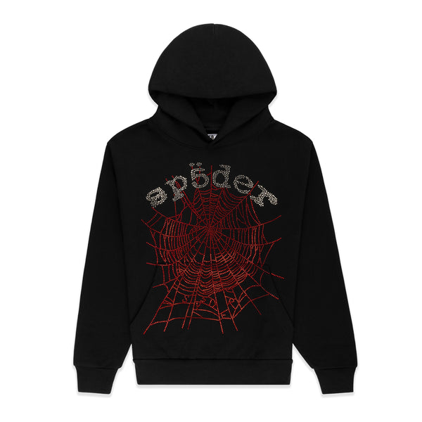 BLACK RHINESTONE OG WEB V2 HOODIE | SP5DER | KING SPIDER
