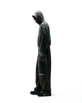 BLACK RHINESTONE WEB ZIP HOODIE | SP5DER | KING SPIDER