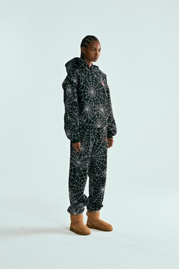 Black Embroidered Aop Hoodie King Spider Sp5der