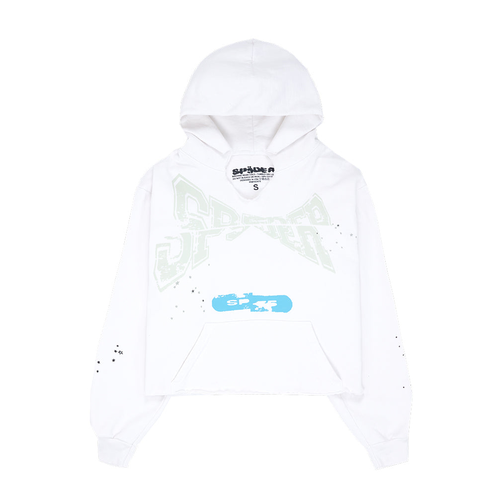 WHITE CROPPED HOODIE | SP5DER | KING SPIDER